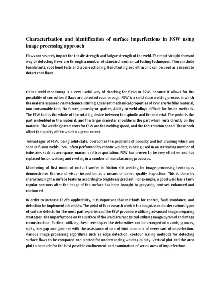 Detecting FSW Surface Flaws using Image Processing | PDF | Welding ...