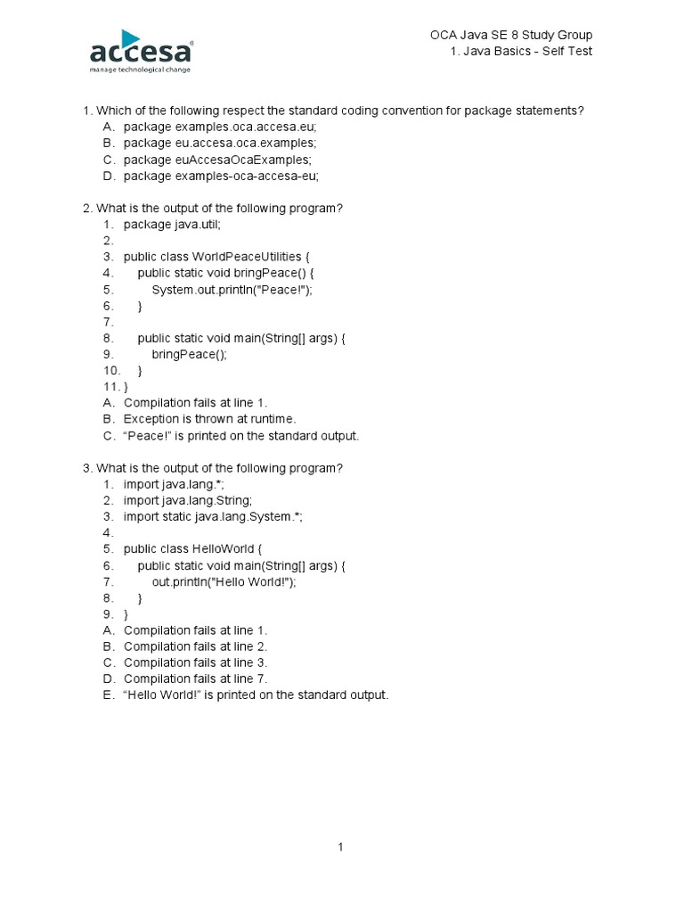 Java Basic Self Test | PDF | Java (Programming Language) | C ...