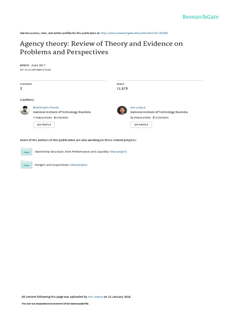 Agency Theory: Review of Theory and Evidence On Problems and ...