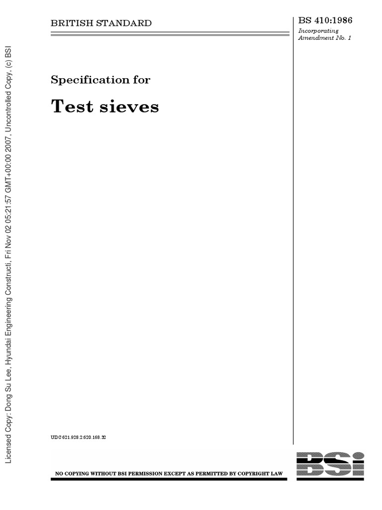 BS 410 1986 - Specification For Test Sieves PDF | Download Free PDF ...