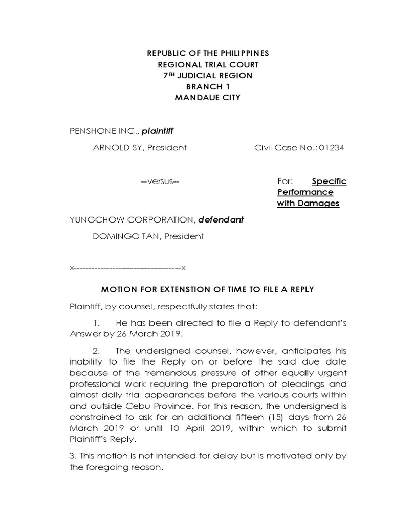 Motion For Extension of Time | PDF | Lawsuit | Common Law