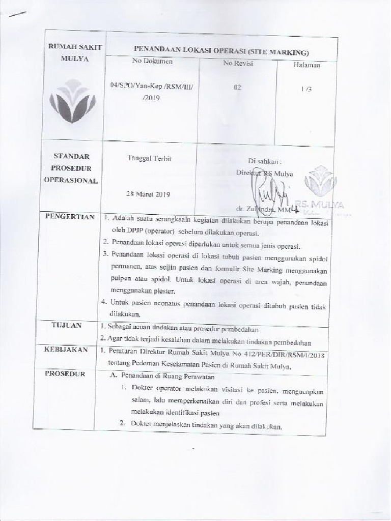 Spo Penandaan Lokasi Operasi (Site Marking) PDF | PDF