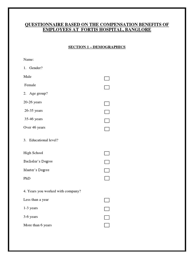 Questionnaire Based On Compensation Benefits | PDF | Salary | Employment
