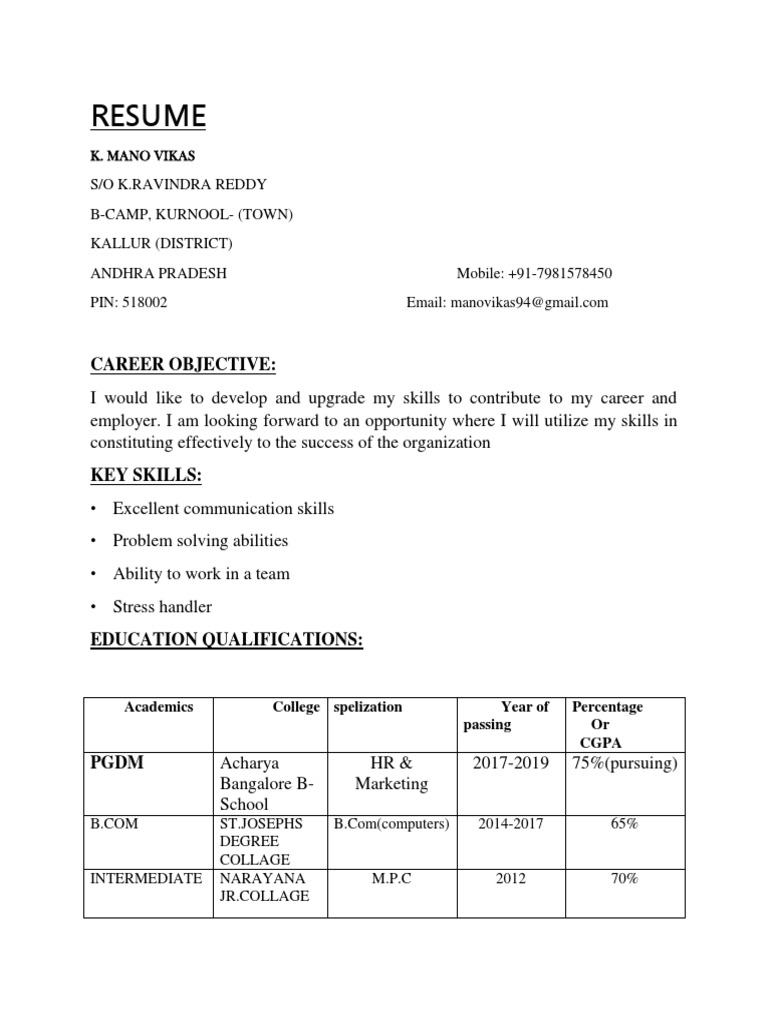 Resume: Career Objective | PDF | Behavior Modification | Learning