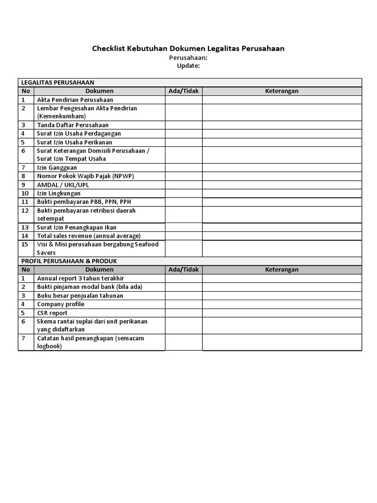 Template Checklist Kelengkapan Dokumen Legalitas Capture | PDF
