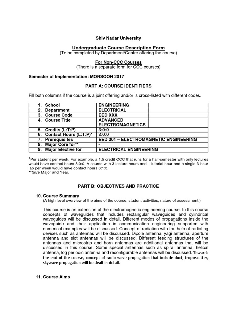EED XXX - ADVANCED ELECTROMAGNETICS SNU Course Description Form (May ...