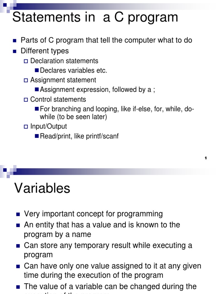 Statements in A C Program: Parts of C Program That Tell The Computer What To Do Different Types ...