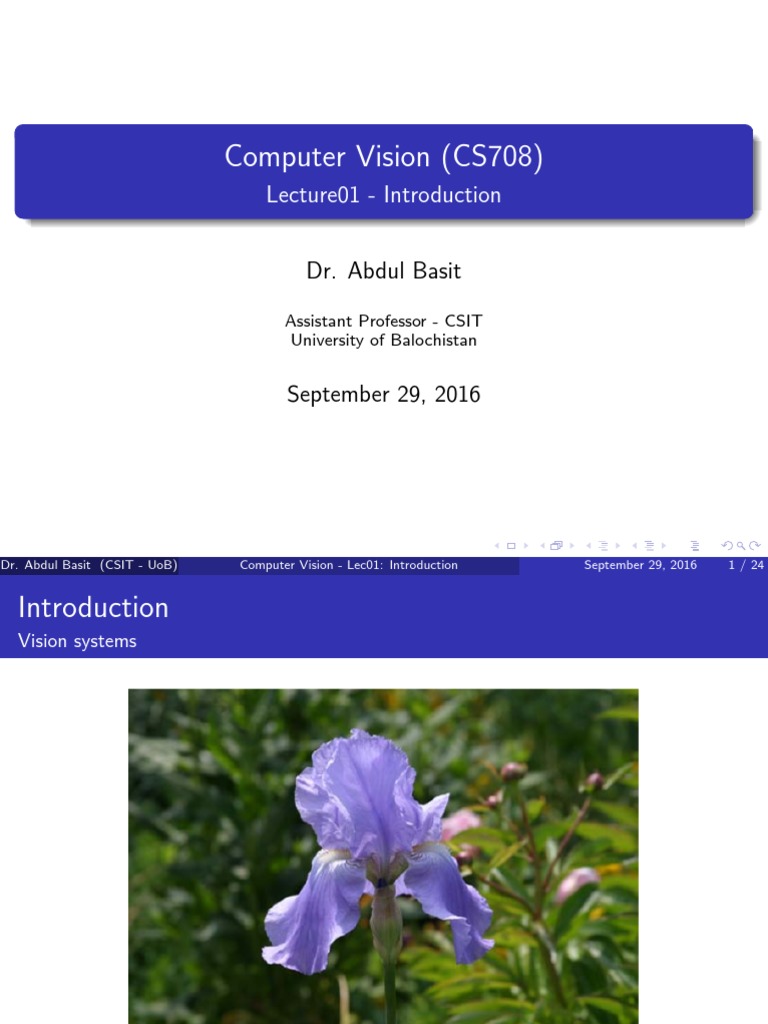 Computer Vision (CS708) : Lecture01 - Introduction | PDF | Computer ...