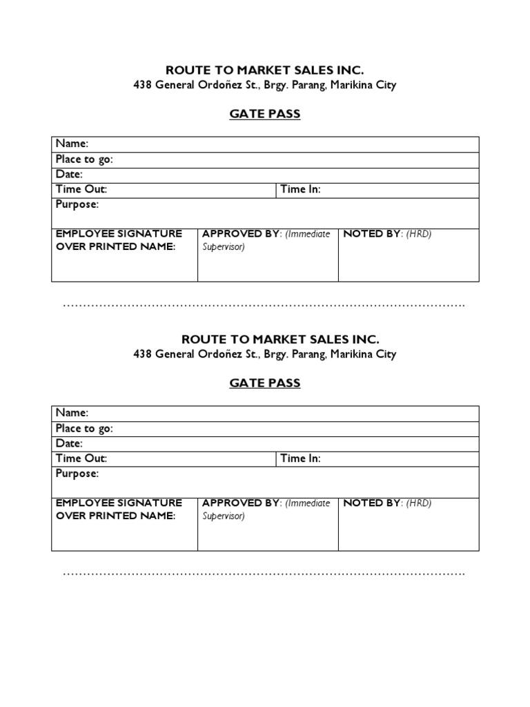Employee Gate Pass Application Form | PDF