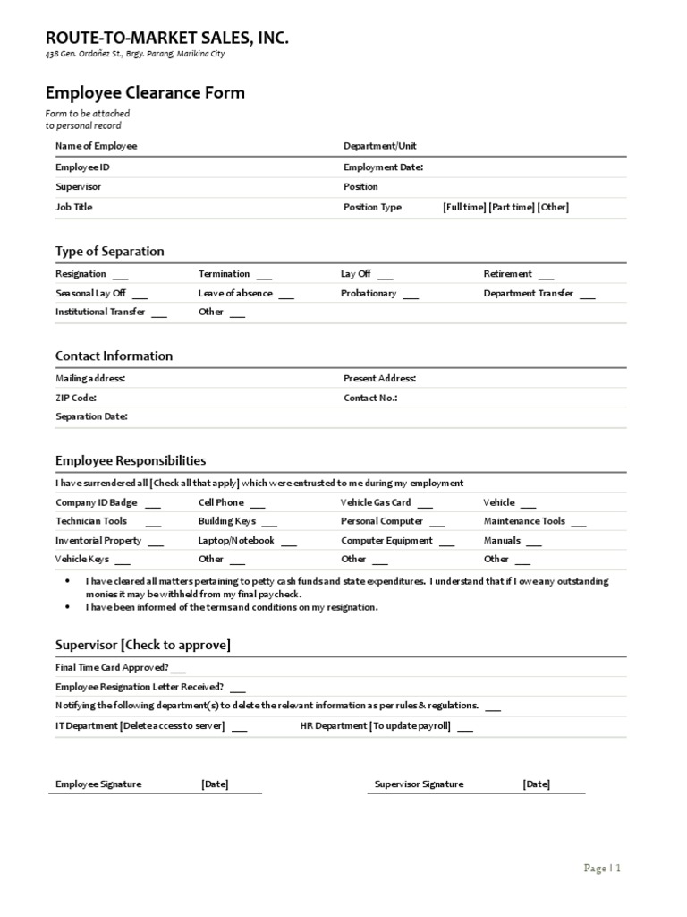 Employee Exit Clearance Form | PDF | Paycheck | Computing