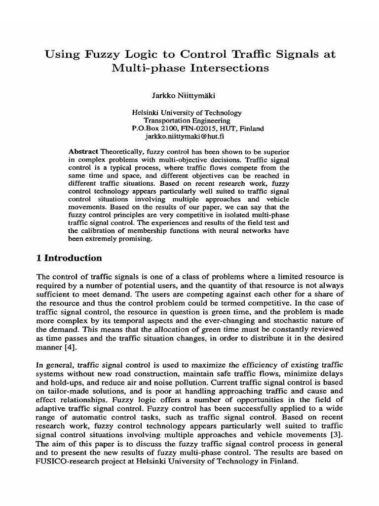 Using Fuzzy Logic To Control Traffic Signals at Multi-Phase Intersections | PDF | Traffic ...