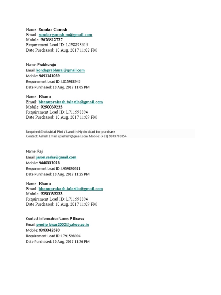 Propertywala Buyers Contact Numbers | PDF