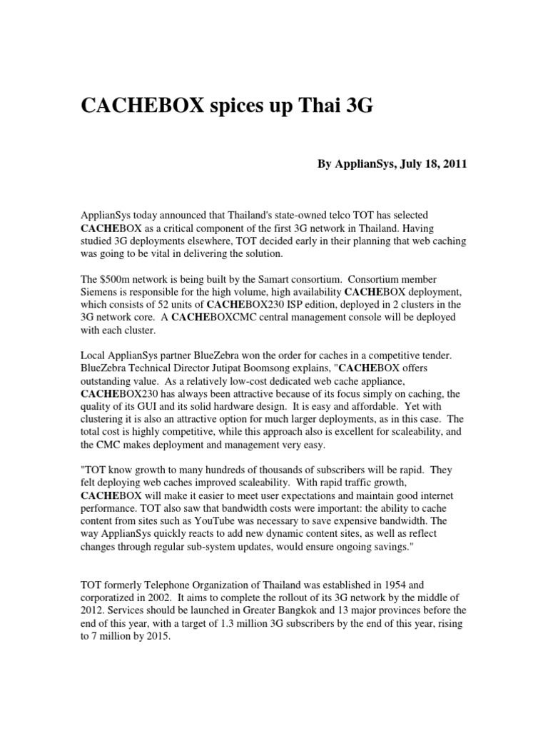 CACHEBOX Spices Up Thai 3G: CACHEBOX As A Critical Component of The ...