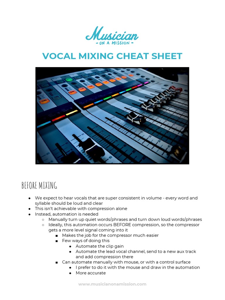 Wqsf94 Vocal Mixing Cheat Sheet | PDF | Equalization (Audio) | Sound ...