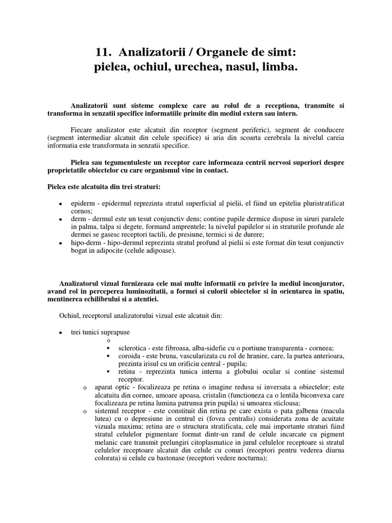 Analizatorii - Organele de Simt | PDF