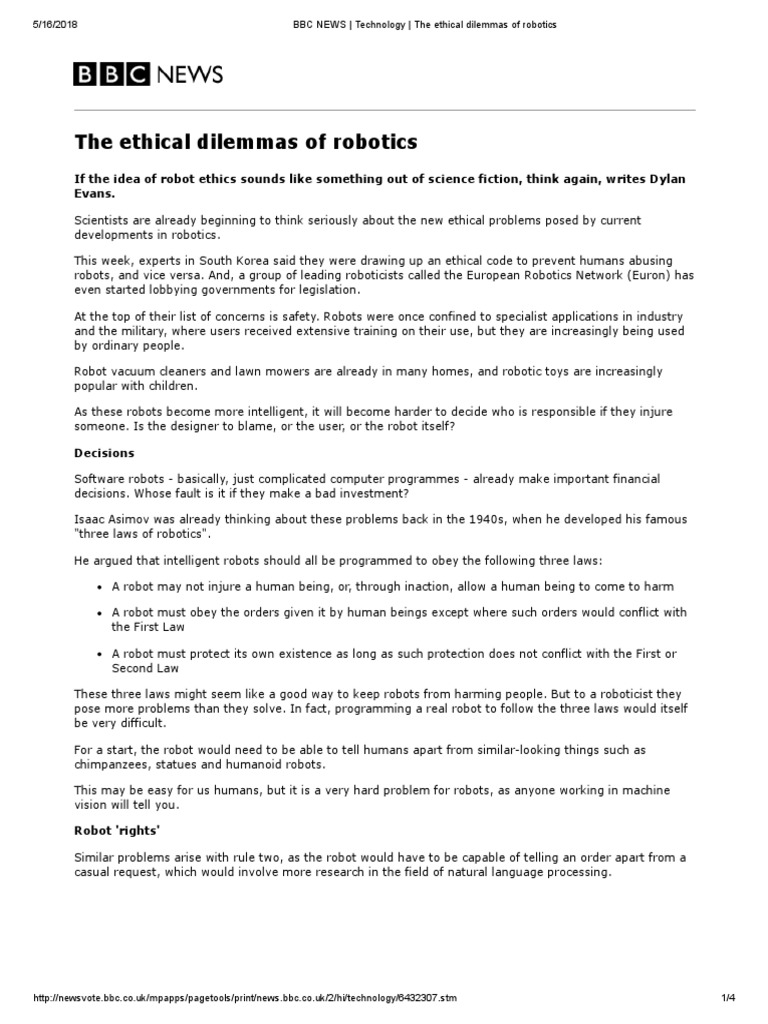 The Ethical Dilemmas of Robotics by BBC News PDF | PDF | Robot | Robotics