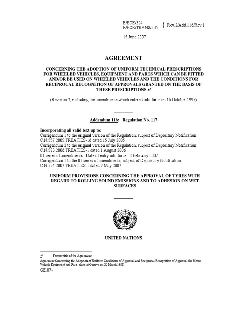 20070615-Unece Regulation No. 117 Revision-1 PDF | PDF | Tire | Vehicles