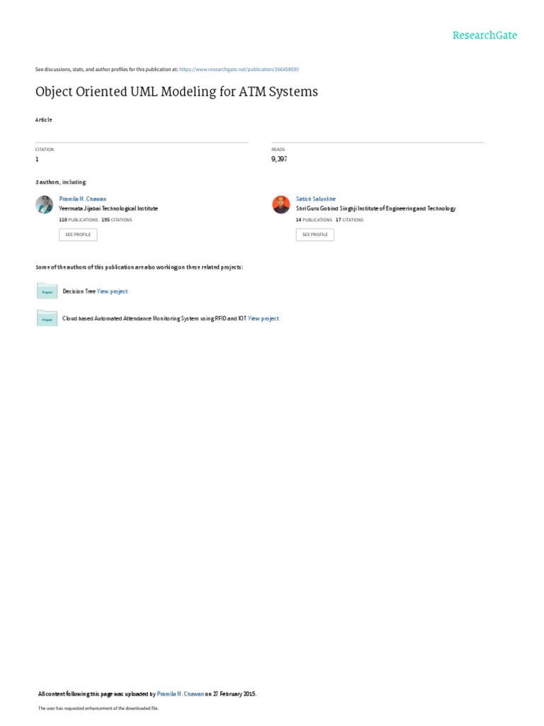 Object Oriented UML Modeling For ATM Systems | PDF | Automated Teller Machine | Unified Modeling ...
