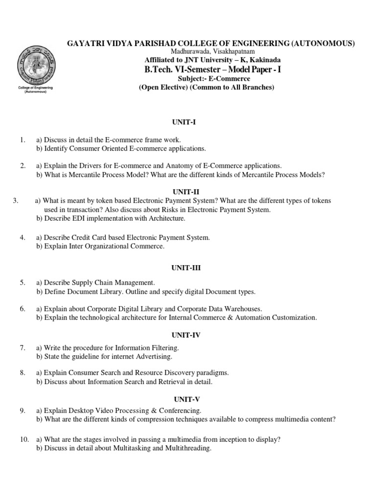B.Tech. VI-Semester - Model Paper - I: Gayatri Vidya Parishad College ...
