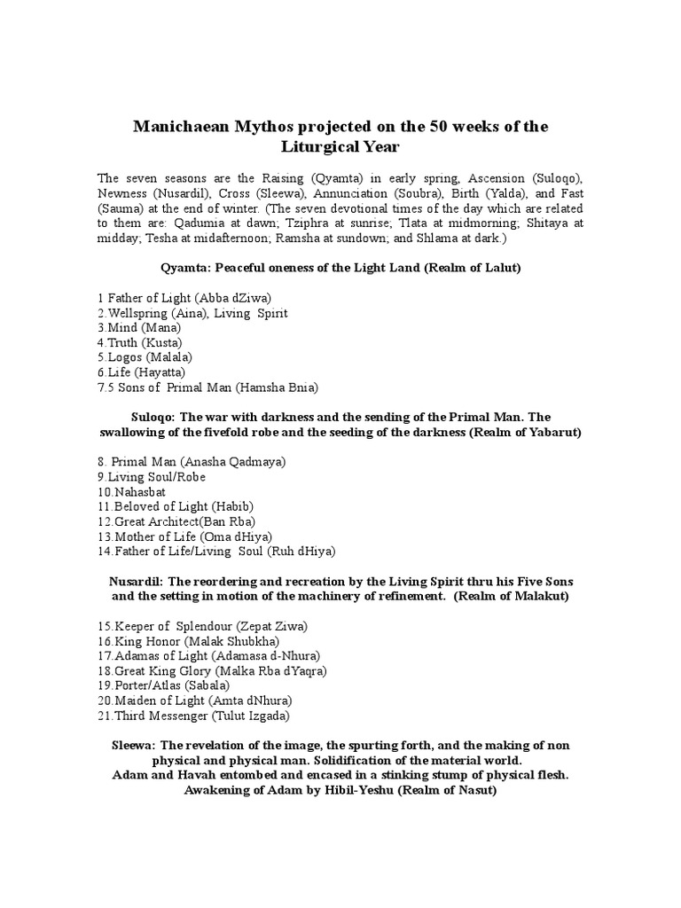 Manichean Mythos & Liturgical Year | Download Free PDF | Religious ...