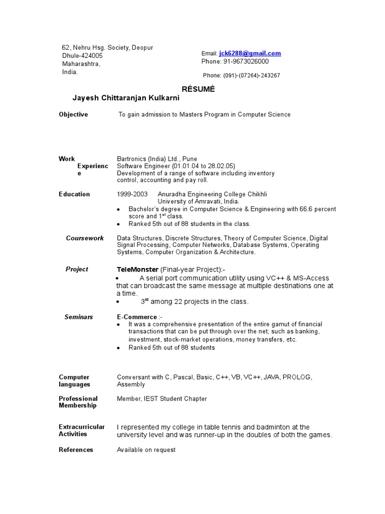 Sample Resume Draft | PDF