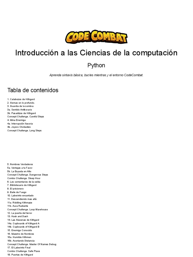 Course Solution CS1 Python - CodeCombat PDF | PDF | Contraseña ...