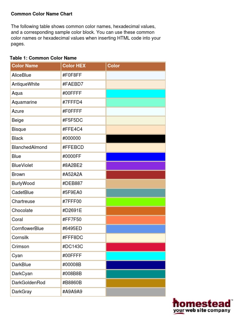 Color Name Color HEX Color | PDF | Graphic Design | Game Theory