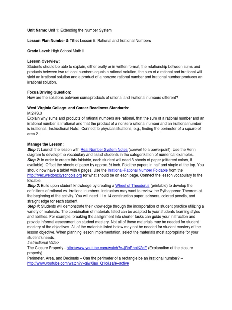 Lesson 5 Rational and Irrational Numbers PDF | PDF | Numbers | Rational ...