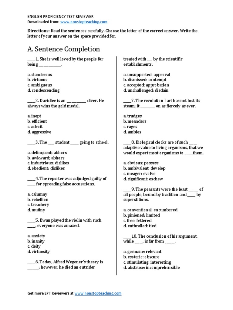 Sentence Completion | PDF