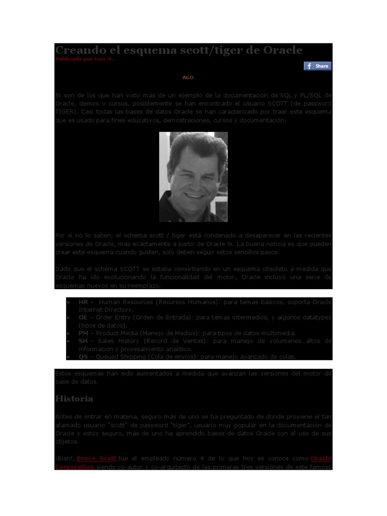 Creación del esquema SCOTT/TIGER en Oracle | PDF | SQL | Oracle Corporation