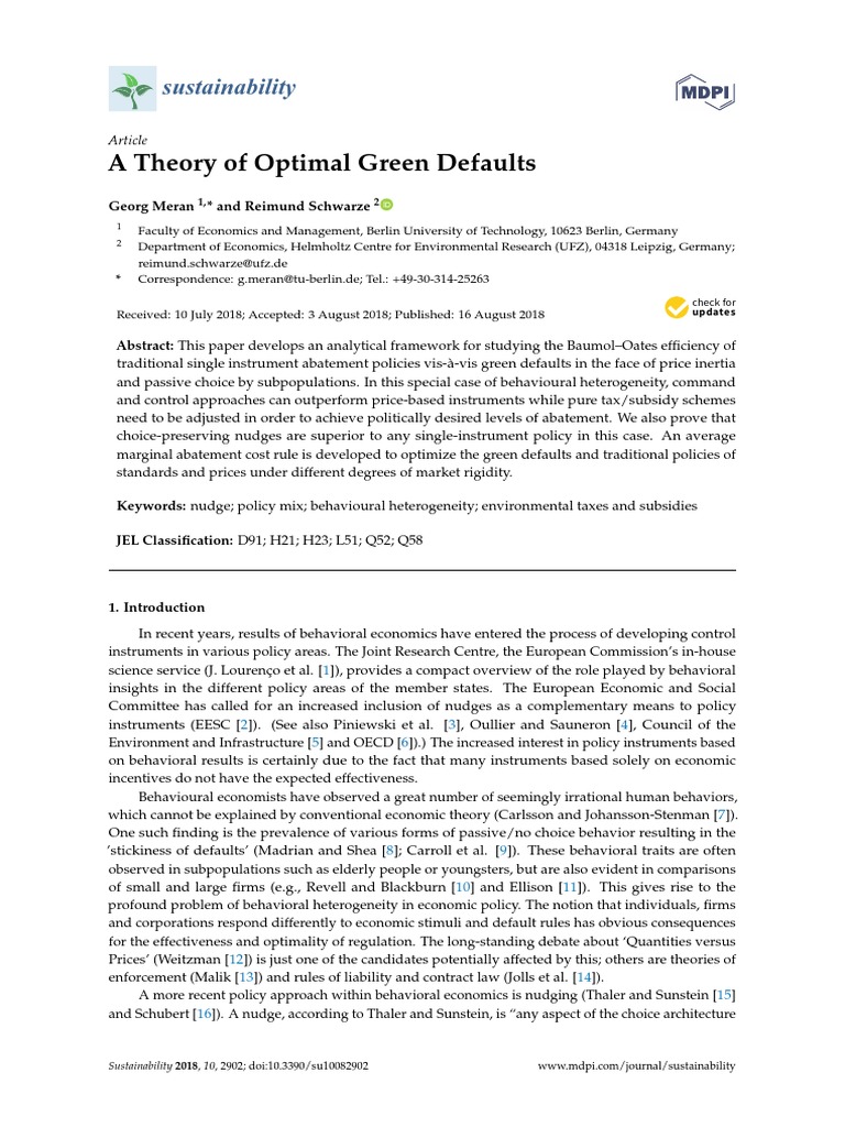 A Theory of Optimal Green Defaults | PDF | Behavioral Economics | Taxes