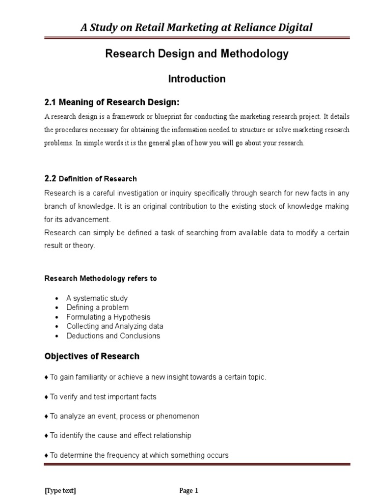 Research Design and Methodology: A Study On Retail Marketing at ...