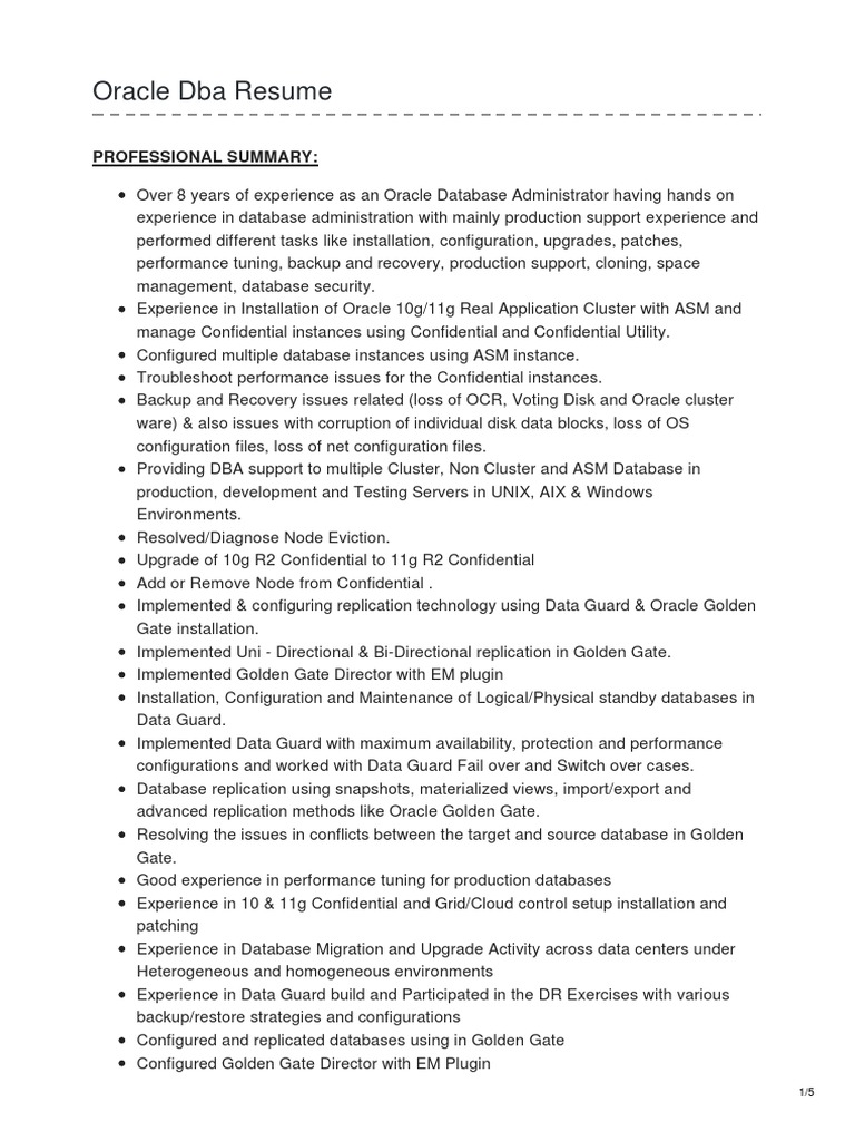 Oracle Dba Resume 8+ Years | PDF | Oracle Database | Backup