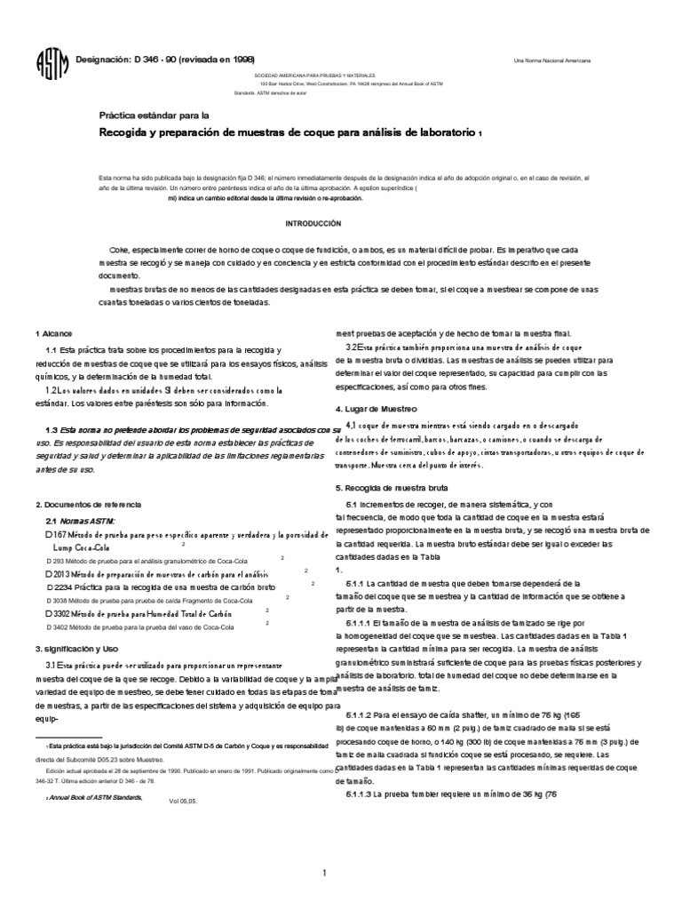 D346 Muestreo Carbón - En.es | PDF | Fundición | Muestreo (Estadísticas)