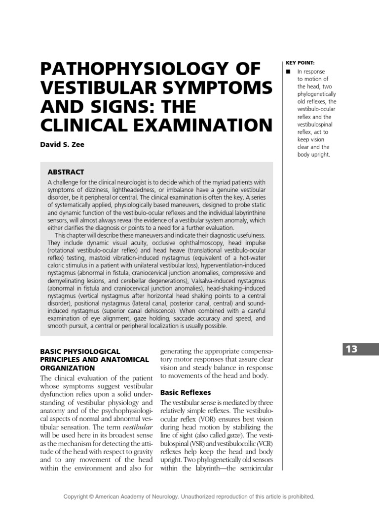 Pathophysiology of Vestibular Symptoms and Signs: The Clinical ...