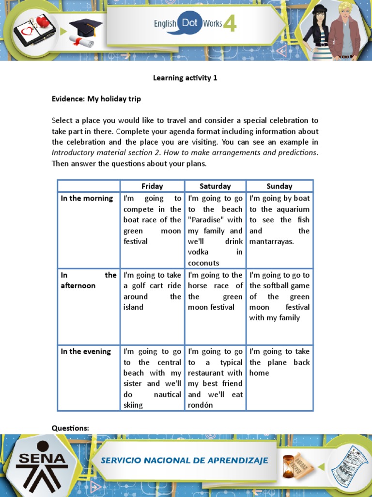 Learning Activity 1 Evidence: My Holiday Trip: Introductory Material Section 2. How To Make ...
