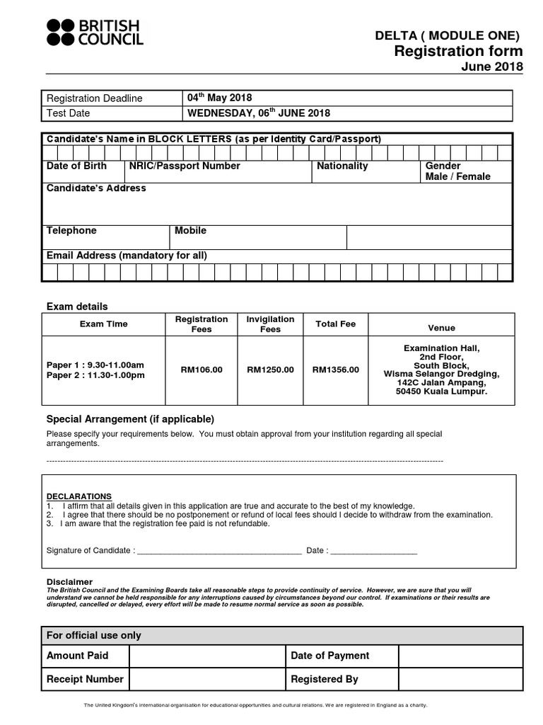 DELTA Module One Registration Form | PDF | Payments | Wire Transfer