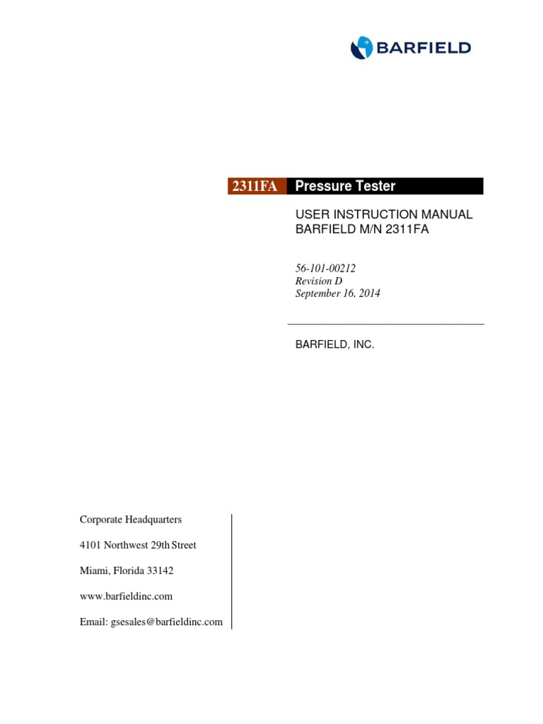 Barfield Pressure Tester 2311FA | PDF | Pressure Measurement | Leak