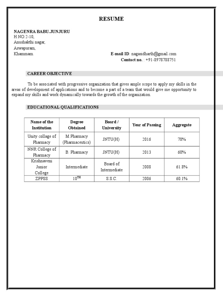 Nagendra Resume | PDF | Pharmacy | Pharmacology