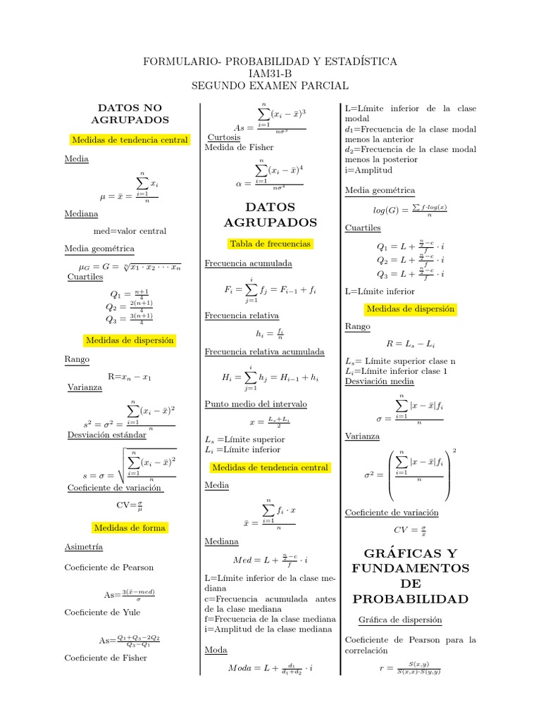 Formulario | Teoría de probabilidad | Teoría estadística