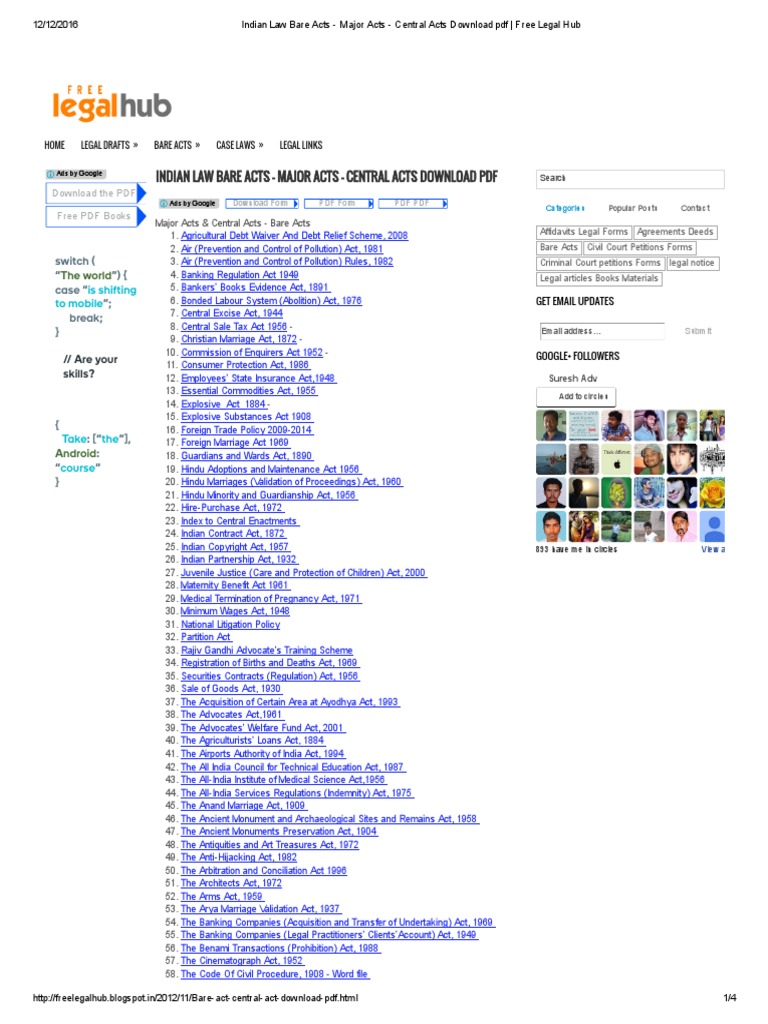 Indian Law Bare Acts - Major Acts - Central Acts Download PDF - Free ...