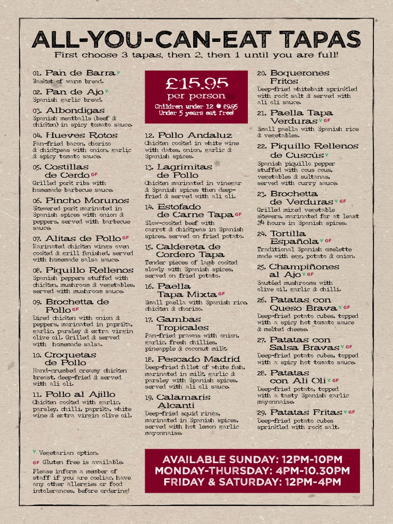 El Toro Hull AYCE 2018 | PDF | Tomato Sauce | Cooking