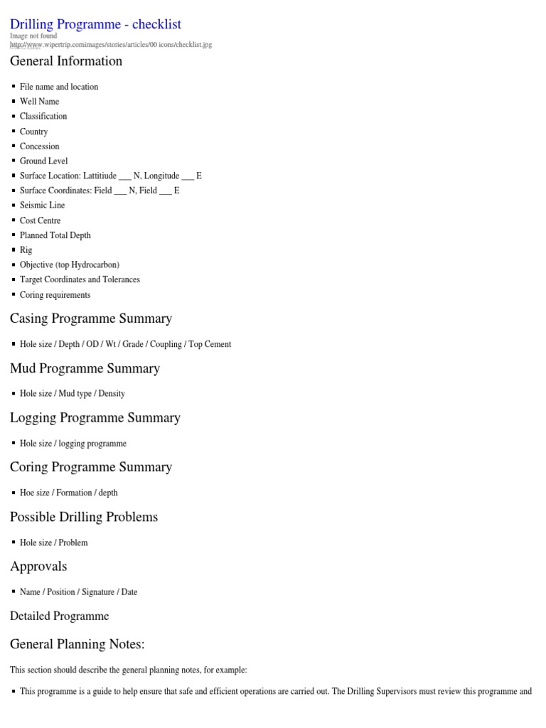 Drilling Programme - Checklist | PDF | Casing (Borehole) | Nature