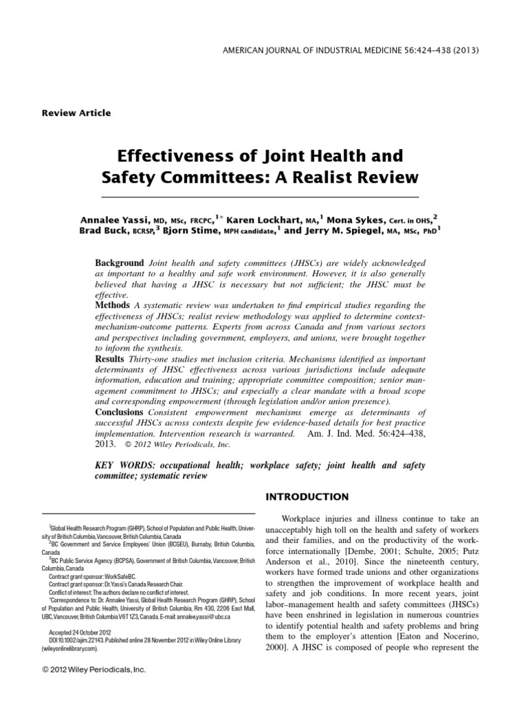 Effectiveness of Joint Health Committees | PDF | Occupational Safety And Health | Systematic Review