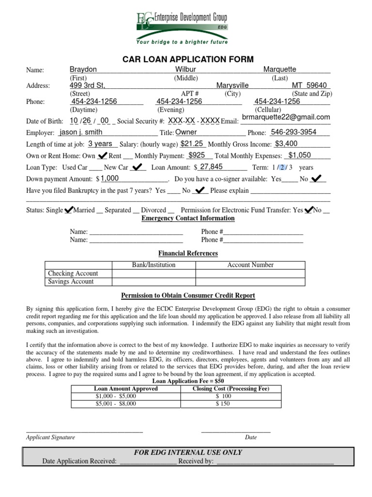 Car Loan Application | PDF | Loans | Payments