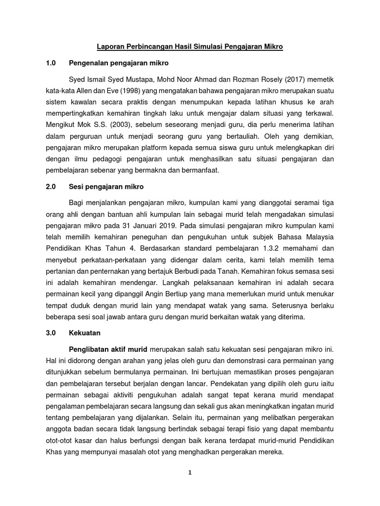 Laporan Perbincangan Hasil Simulasi Pengajaran Mikro | PDF