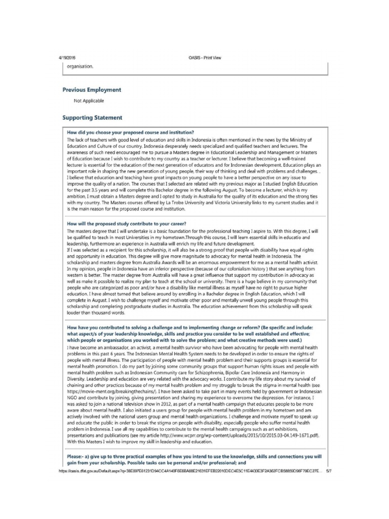 Essay Statement Aas | PDF