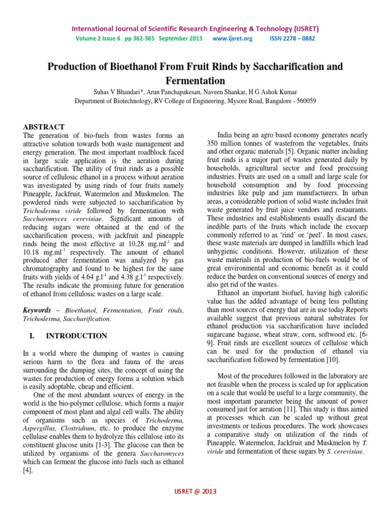 Production of Bioethanol From Fruit Rinds by Saccharification and ...