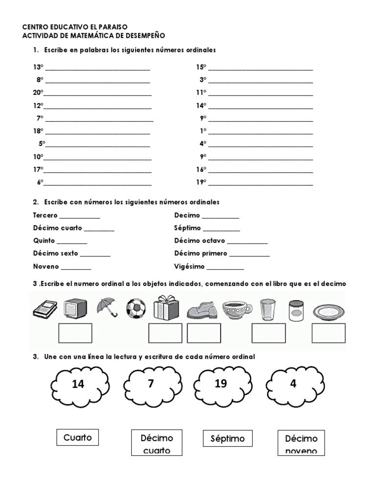 Actividad Numeros Ordinales | PDF | Finanzas y dinero