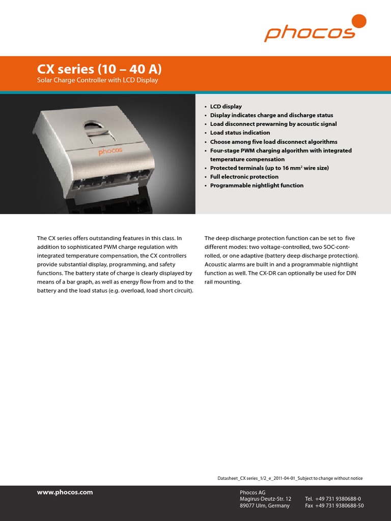 Phocos Datasheet CX | PDF | Electrical Engineering | Electricity